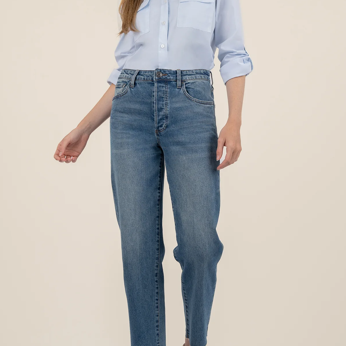 Fay High Rise Ankle Straight Leg- Hidden Button Fly- Passionate w/Medi ...